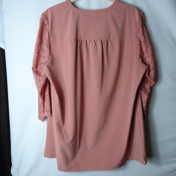 Denim&Co | Tops | Denim Co Button Front 34 Lace Sleeve Blouse | Poshmark